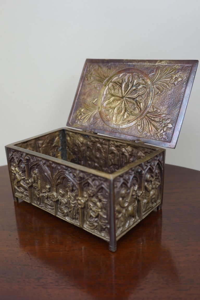 Gothic Revival Bronze Jewelry Box with Biblical Scenes in Church Window ...