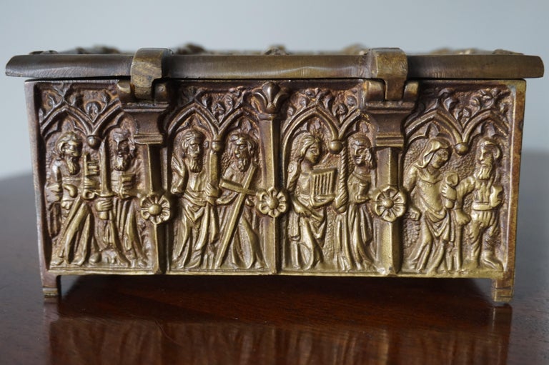Gothic Revival Bronze Jewelry Box with Biblical Scenes in Church Window ...