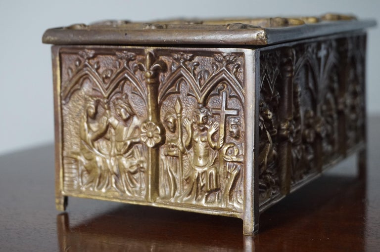 Gothic Revival Bronze Jewelry Box with Biblical Scenes in Church Window ...