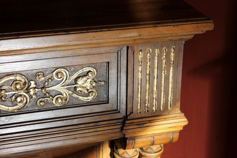 Gothic Revival Carved Walnut Wood and Parcel Gilt Chimney Fireplace ...