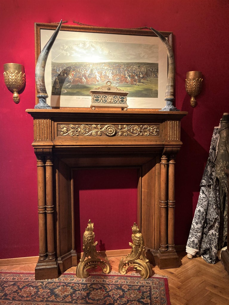 Gothic Revival Carved Walnut Wood and Parcel Gilt Chimney Fireplace ...