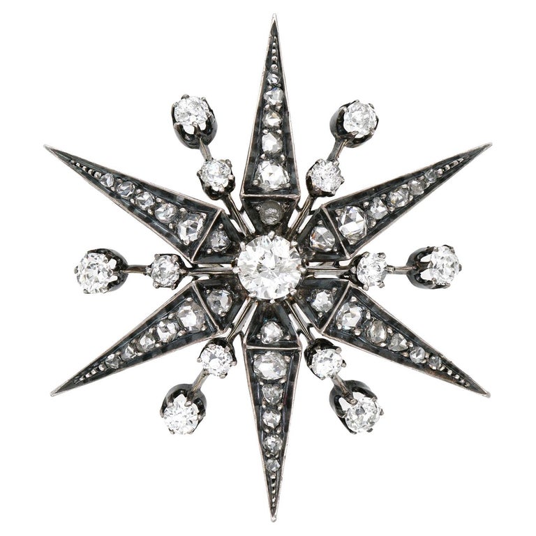 Gothic Revival Diamond Star Brooch For Sale at 1stDibs