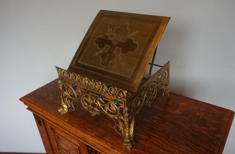 Gothic Revival Gilt Bronze Church Altar Bible Stand w. Dragon-Like ...