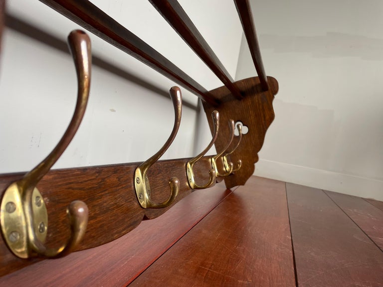 Gothic Revival Oak Coat Rack w. Hand Carved Trefoil Symbols and 'Pen ...