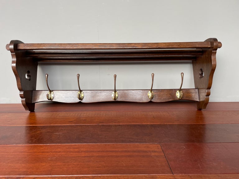 Gothic Revival Oak Coat Rack w. Hand Carved Trefoil Symbols and 'Pen ...