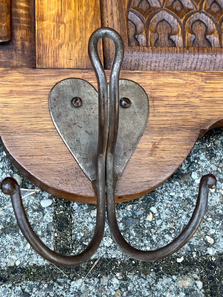 Gothic Revival Oak Wall Coat Rack wirh Stylish Church Window Panels and ...