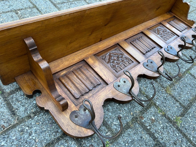 Gothic Revival Oak Wall Coat Rack wirh Stylish Church Window Panels and ...