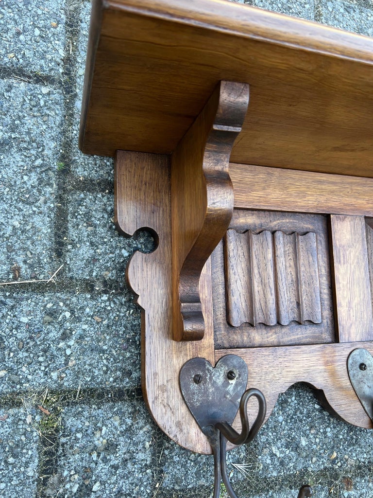 Gothic Revival Oak Wall Coat Rack wirh Stylish Church Window Panels and ...