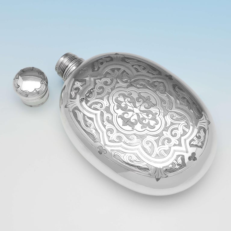 Gothic Revival Oval Victorian Sterling Silver Hip Flask by Thomas ...