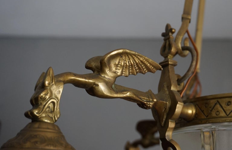 Gothic Revival Pendant w. Handcrafted Bronze Gargoyle Sculptures and ...