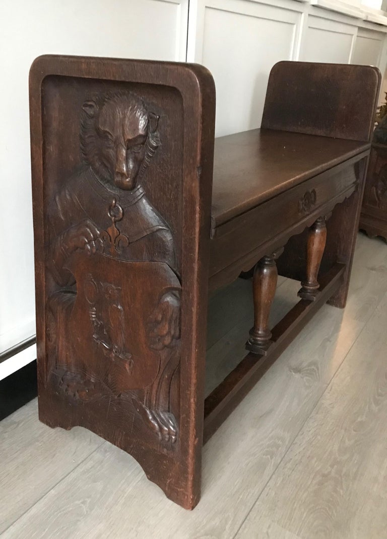 Gothic Revival Stool, Bench with Hand Carved Sheep and Wolve Biblical ...