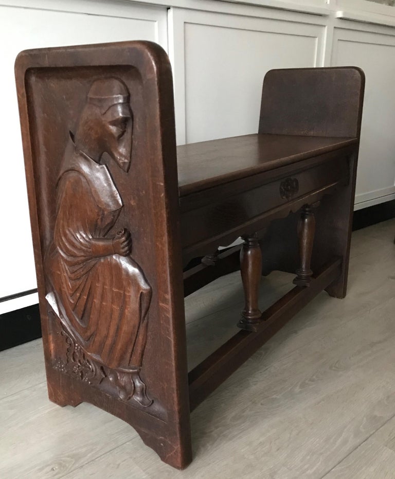 Gothic Revival Stool, Bench with Hand Carved Sheep and Wolve Biblical ...