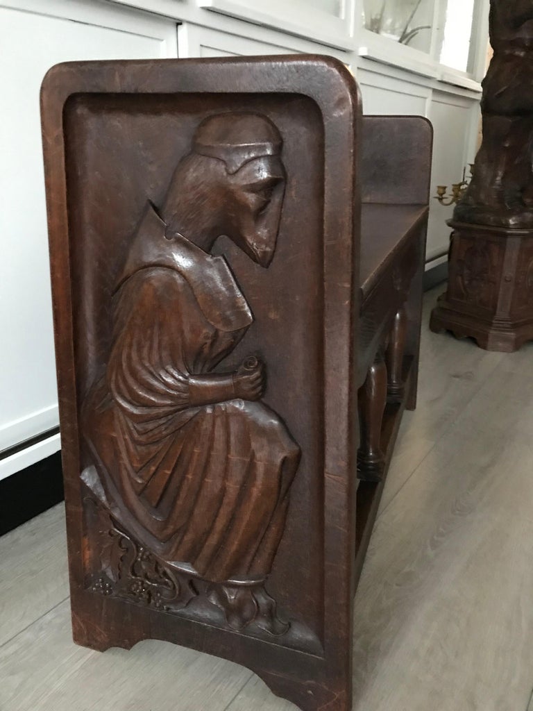 Gothic Revival Stool, Bench with Hand Carved Sheep and Wolve Biblical ...