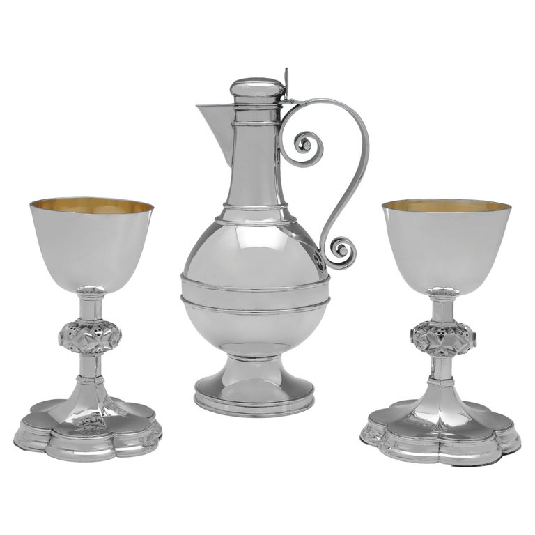 Gothic Revival, Victorian Antique Sterling Silver Communion Set, London ...
