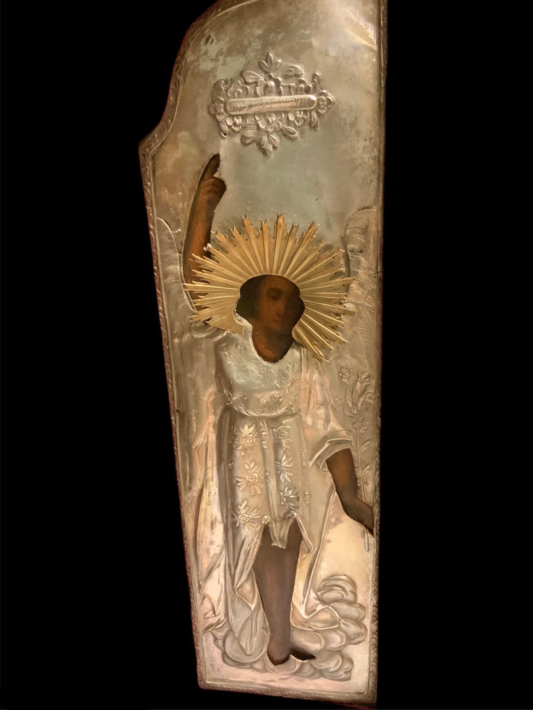 Gothic Style Huge Triptych Shadow Box/Display Of Orthodox Church Silver Icons For Sale at 1stDibs