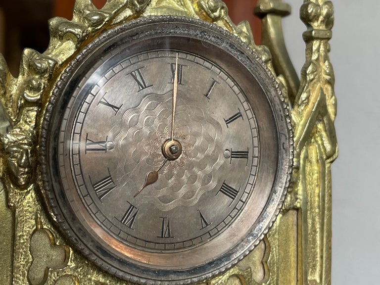 Gothic Table Clock w. Stunning Antique Pocket Watch Made of Gilt Bronze ...