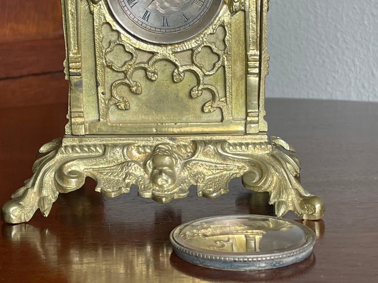 Gothic Table Clock w. Stunning Antique Pocket Watch Made of Gilt Bronze ...