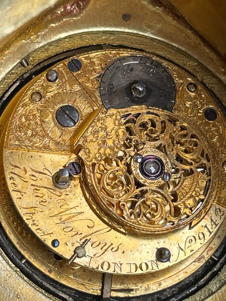 Gothic Table Clock w. Stunning Antique Pocket Watch Made of Gilt Bronze ...