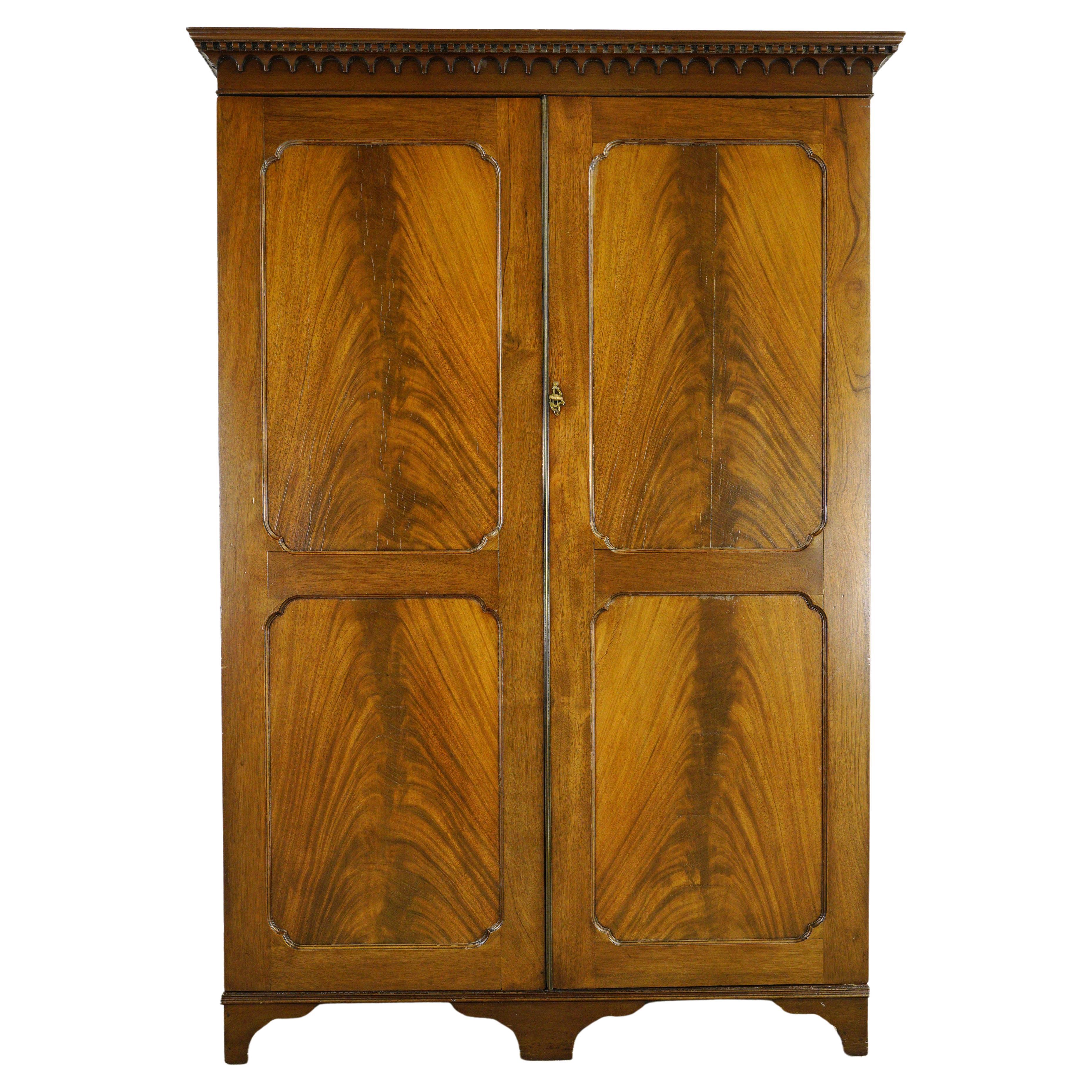 Gotihc Detailed Walnut Double Door Gentlemen's Wardrobe For Sale at 1stDibs