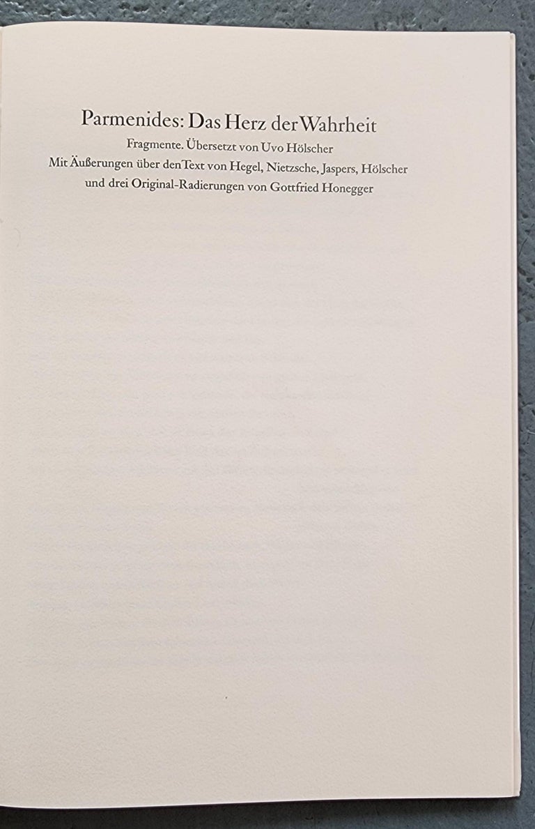 Gottfried Honegger - Parmenides: Das Herz der Wahrheit. Fragmente ...