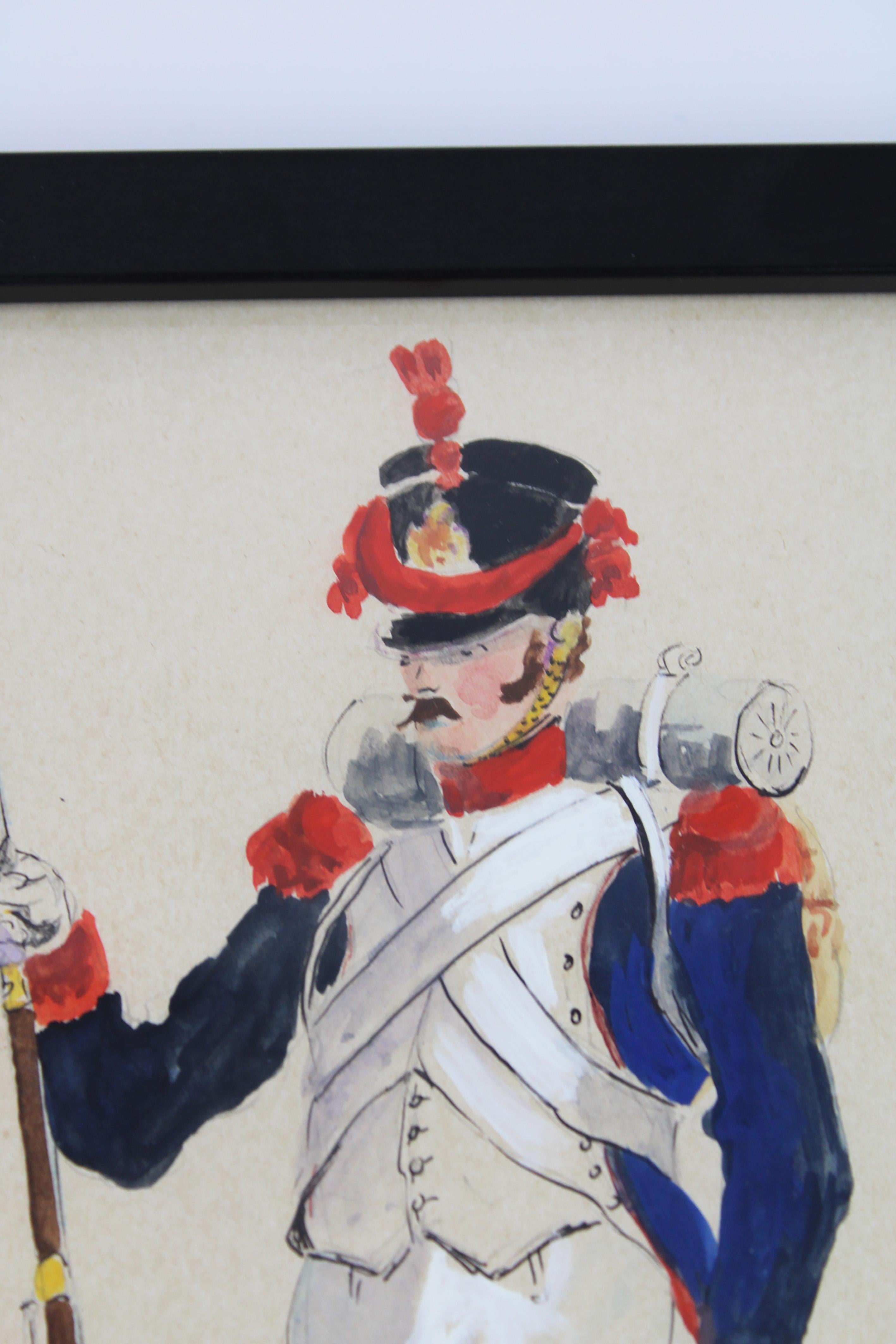 Gouache enhanced Drawing Full Dress Grenadier Imperial Garde 20th ...