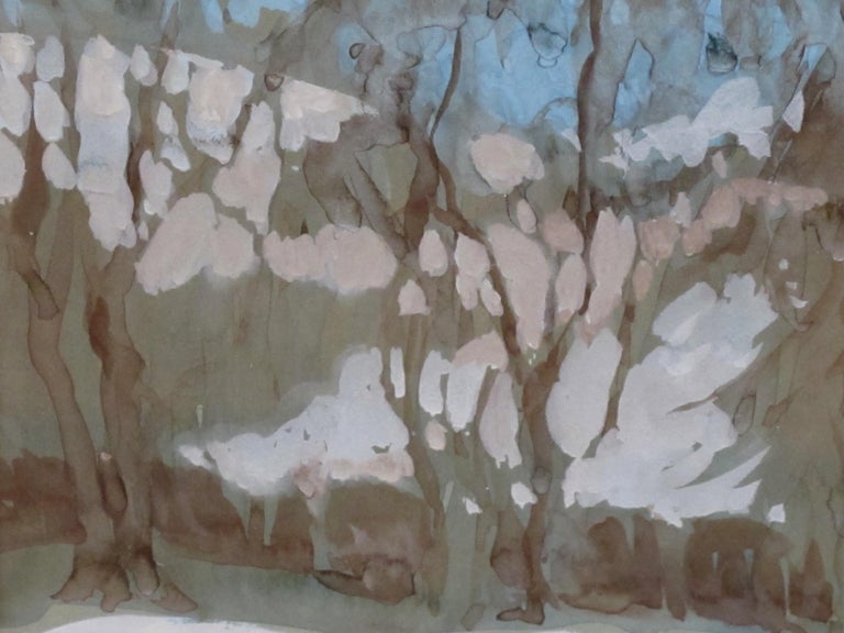 Gouache on Paper of an Atmospheric Wintry Forest Scene Signed Robb ...