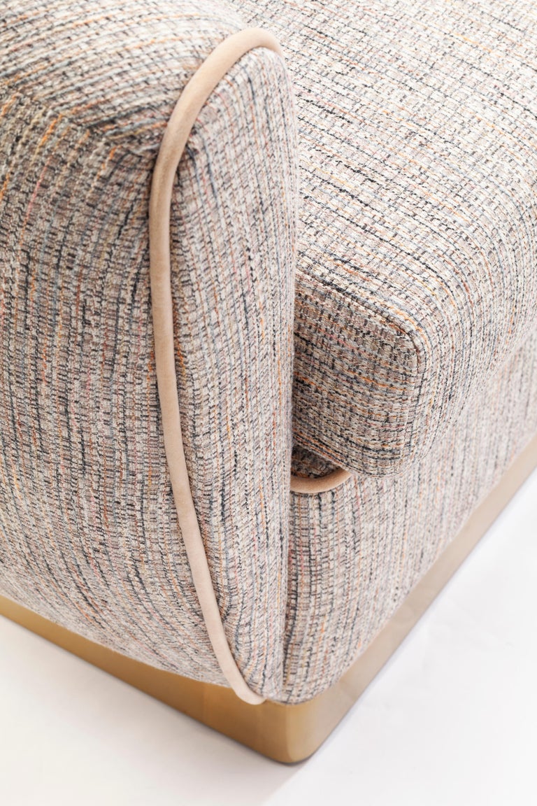 Grace Armchair in Alston China Blue Upholstery and Polished Brass Base ...