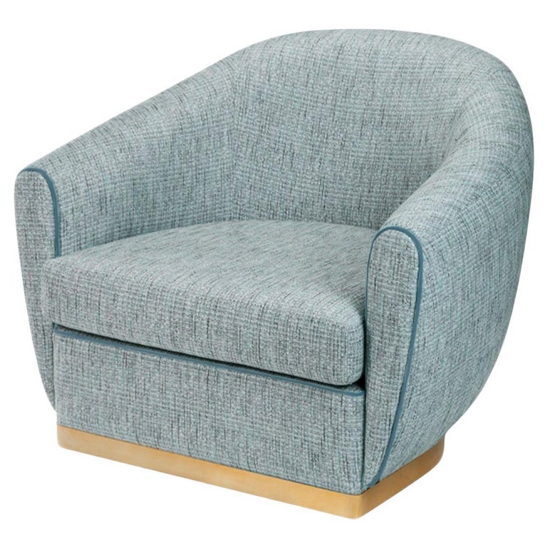 Grace Armchair in Alston China Blue Upholstery and Polished Brass Base ...