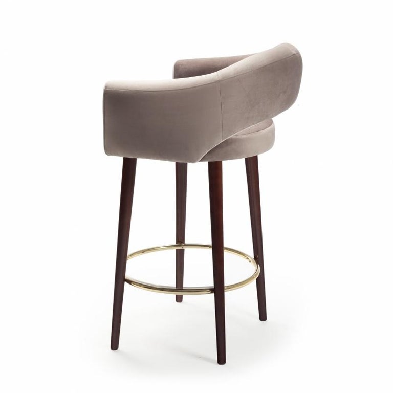 Grace Bar Stool Paris Mousse Fabric and Solid Wood Feet with Polished ...