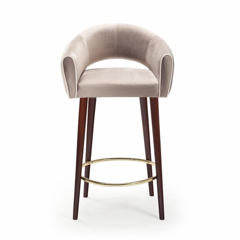 Grace Bar Stool Green Paris Forest Fabric and Wood Feet with Polished ...