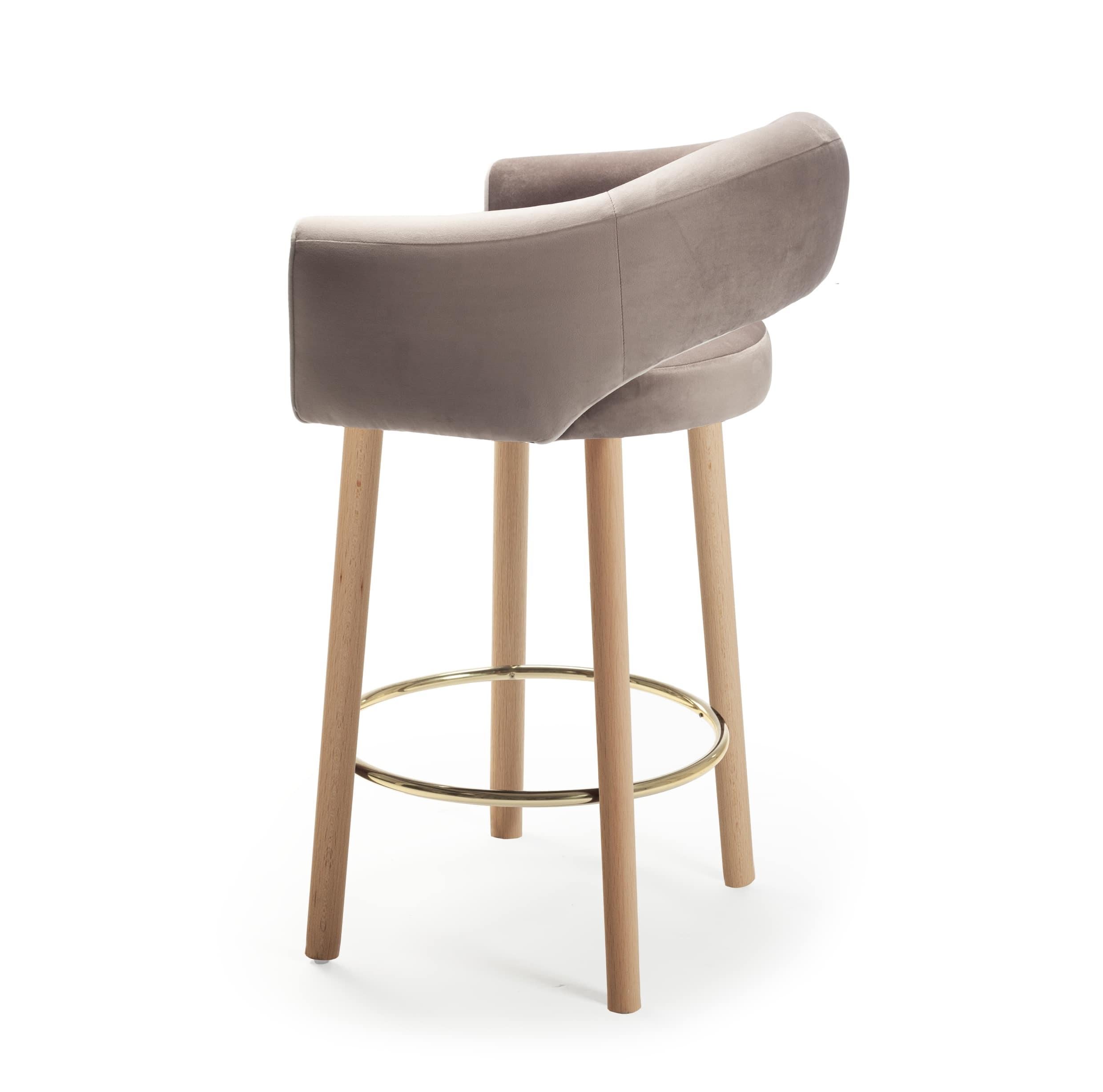 Grace Bar Stool Paris Salmon Fabric and Solid Wood Feet with Polished ...
