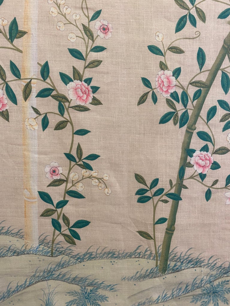 Gracie Chinoiserie Bamboo Grove Pattern Printed Linen Fabric For Sale ...
