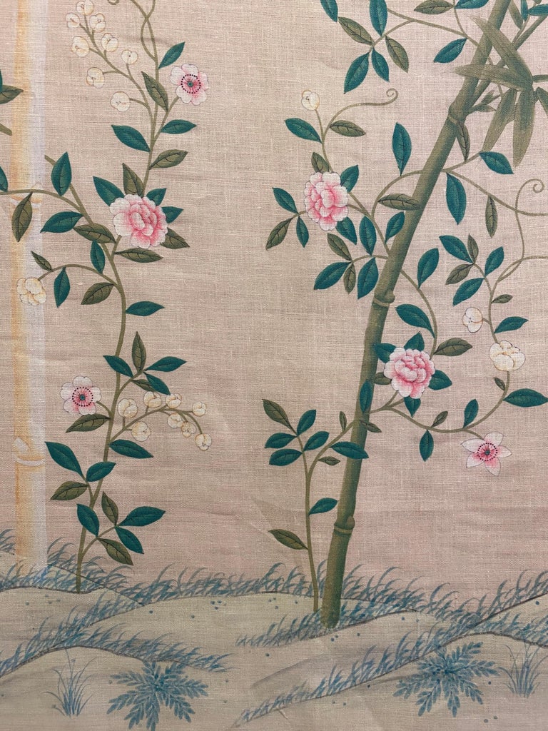 Gracie Chinoiserie Bamboo Grove Pattern Printed Linen Fabric For Sale ...