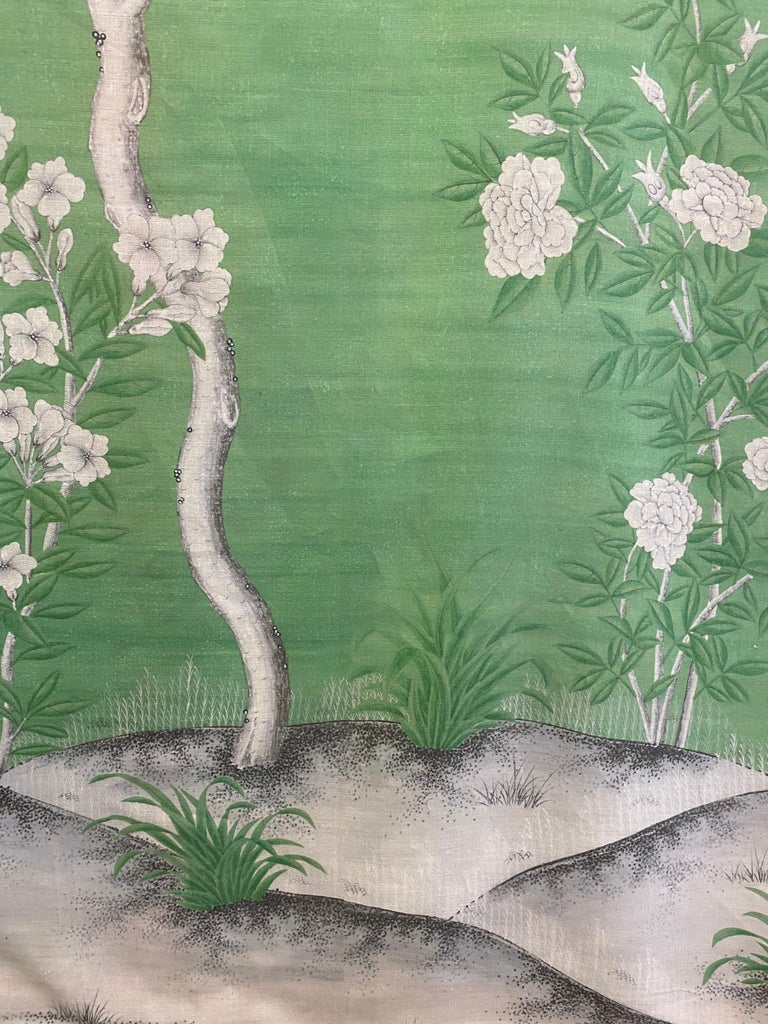 Gracie Chinoiserie Greenfield Pattern Printed Linen Fabric For Sale at ...