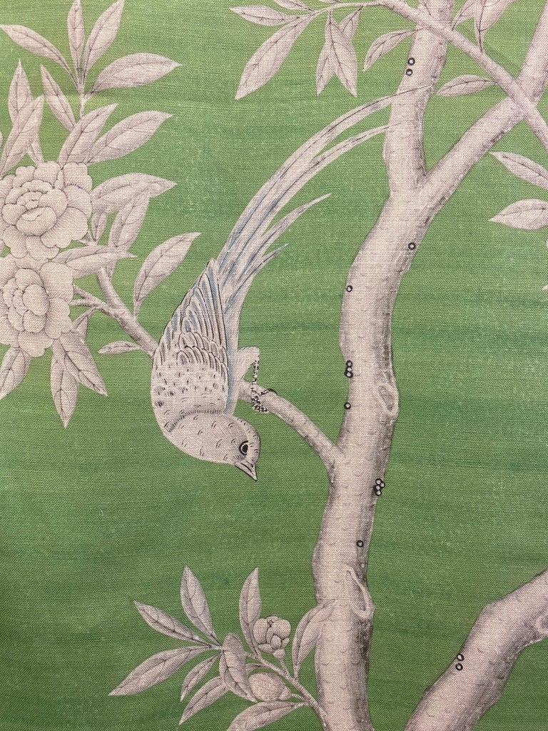 Gracie Chinoiserie Greenfield Pattern Printed Linen Fabric For Sale at ...