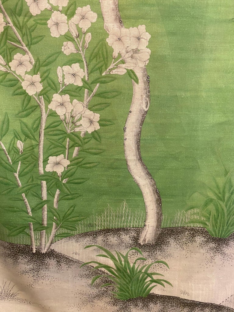 Gracie Chinoiserie Greenfield Pattern Printed Linen Fabric For Sale at ...