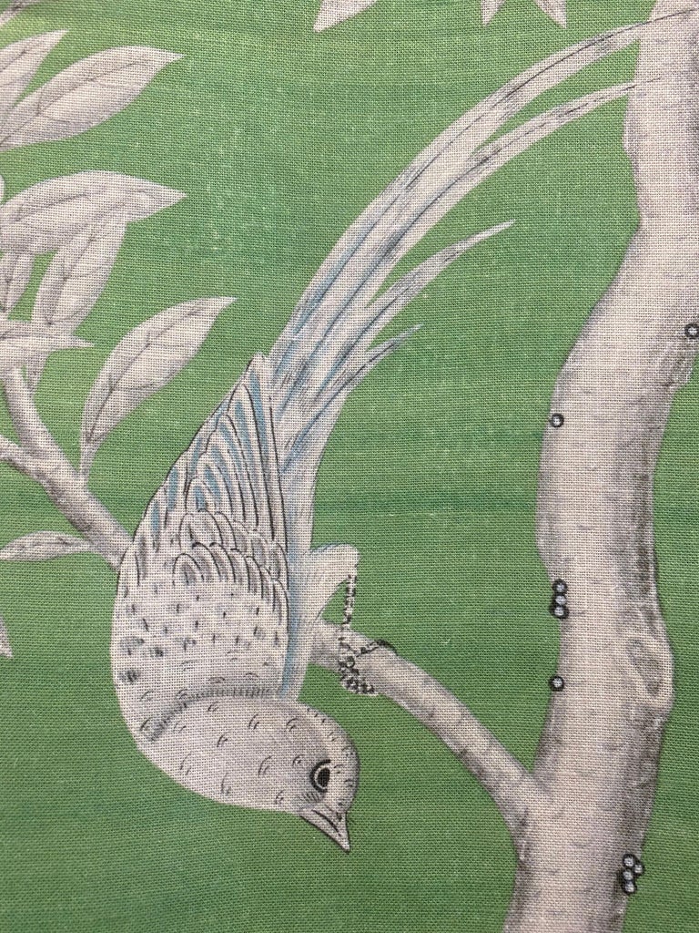 Gracie Chinoiserie Greenfield Pattern Printed Linen Fabric For Sale at ...