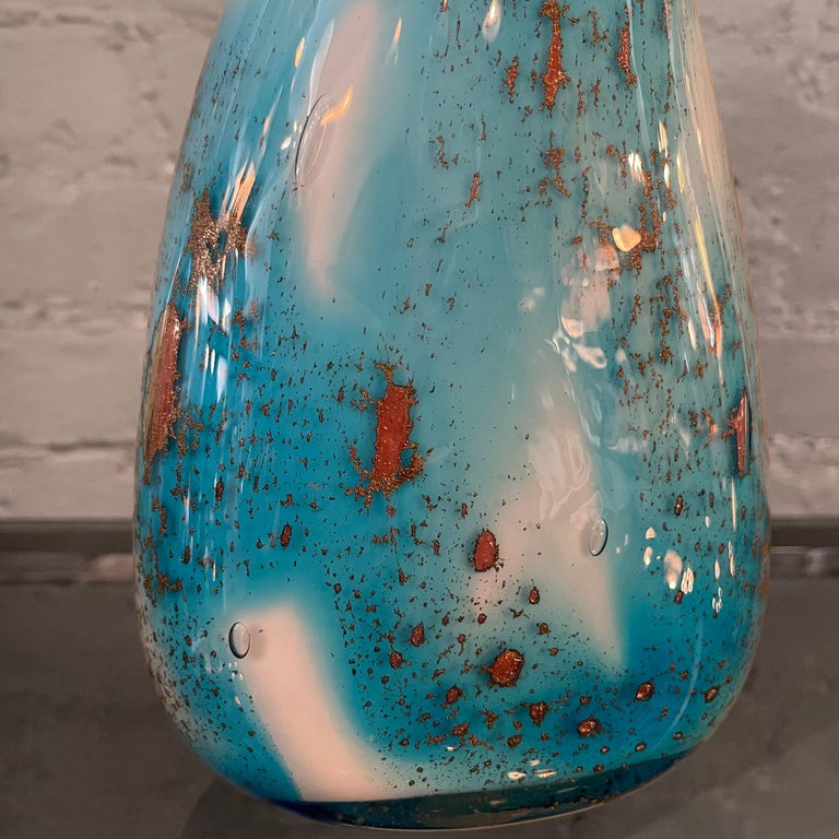 Gradient Blue Gold Fleck Murano Glass Vase, Pear Shape For Sale at 1stDibs