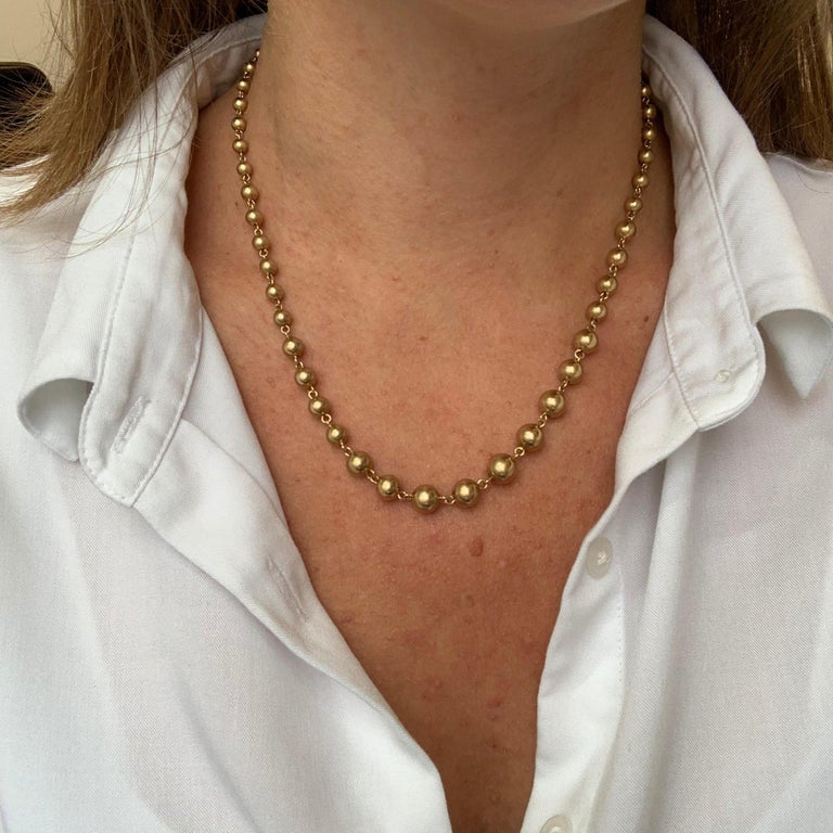 Graduated Beaded Yellow Gold Chain Link Necklace at 1stDibs