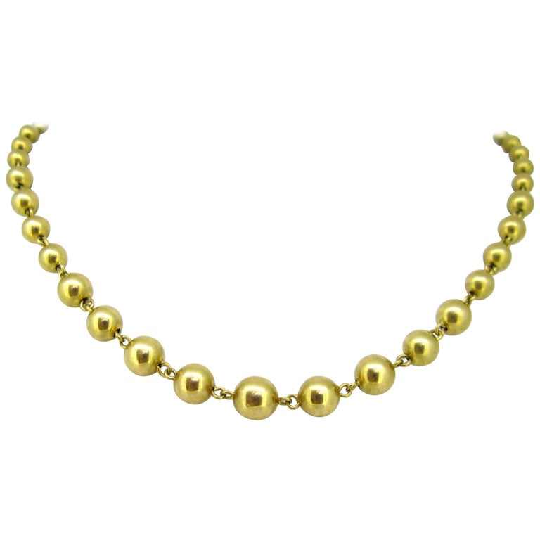 Graduated Beaded Yellow Gold Chain Link Necklace at 1stDibs