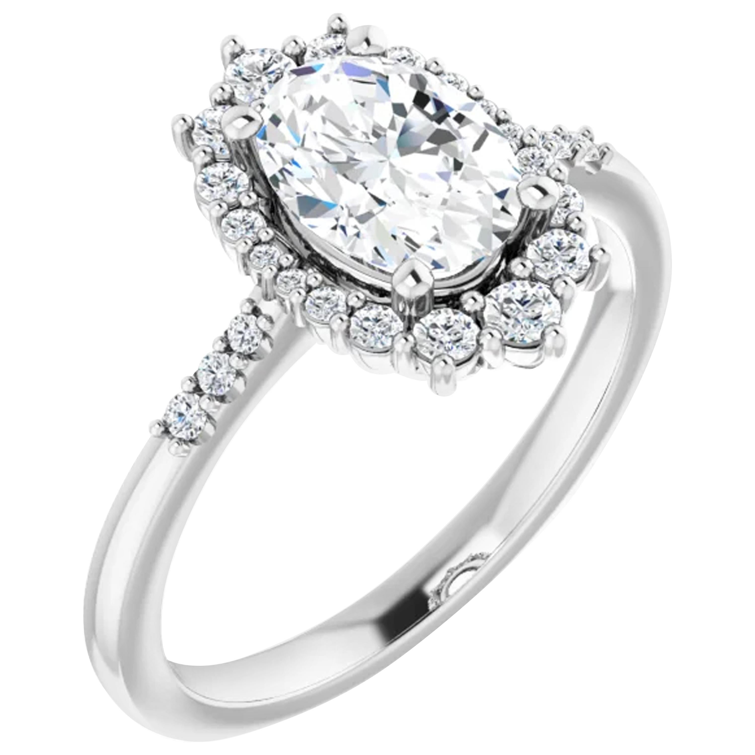 Graduated Halo GIA Certified Oval Cut Diamond Wedding Engagement Ring ...