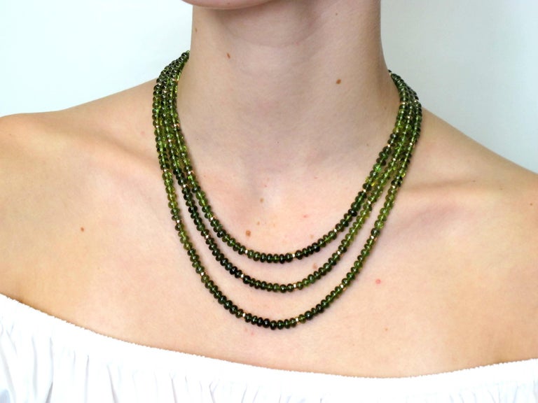 Graduated Vesuvianite (Idocrase) Bead Necklace with 18k Yellow Gold ...