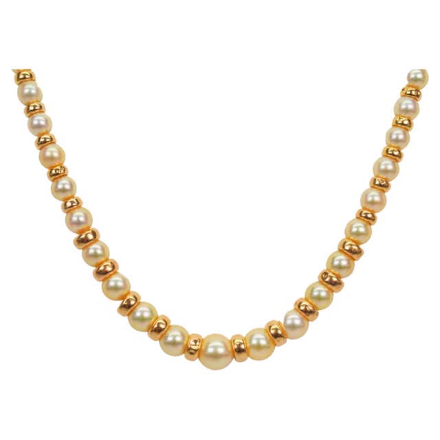 14 Karat Yellow Gold Pearl Strand Necklace For Sale At 1stdibs