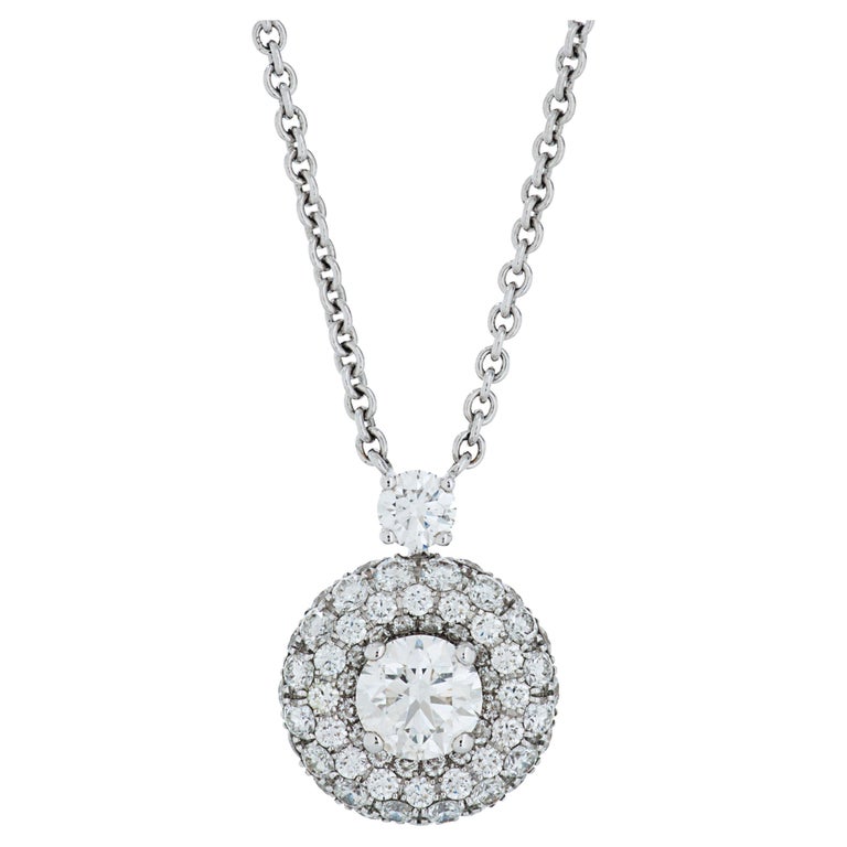 Graff 2.20 Carat Round Diamond Halo Pendant Necklace in 18k White Gold ...
