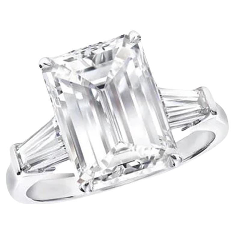 GRAFF 5 Carat Emerald Cut Diamond Tapered Baguette Platinum Ring For ...