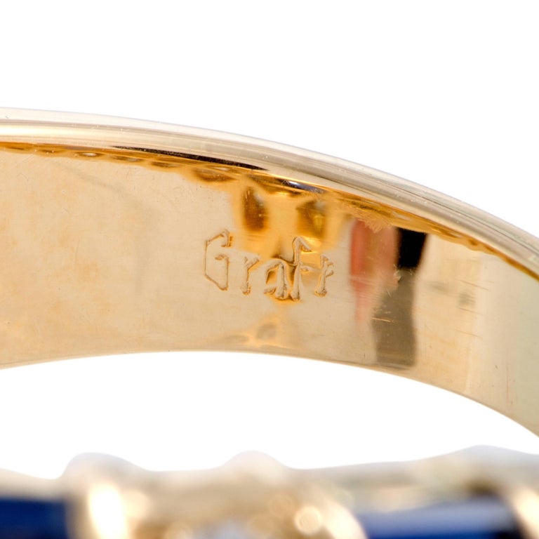 Graff Blue Sapphire and White Diamond 18 Karat Yellow Gold Band Ring at ...