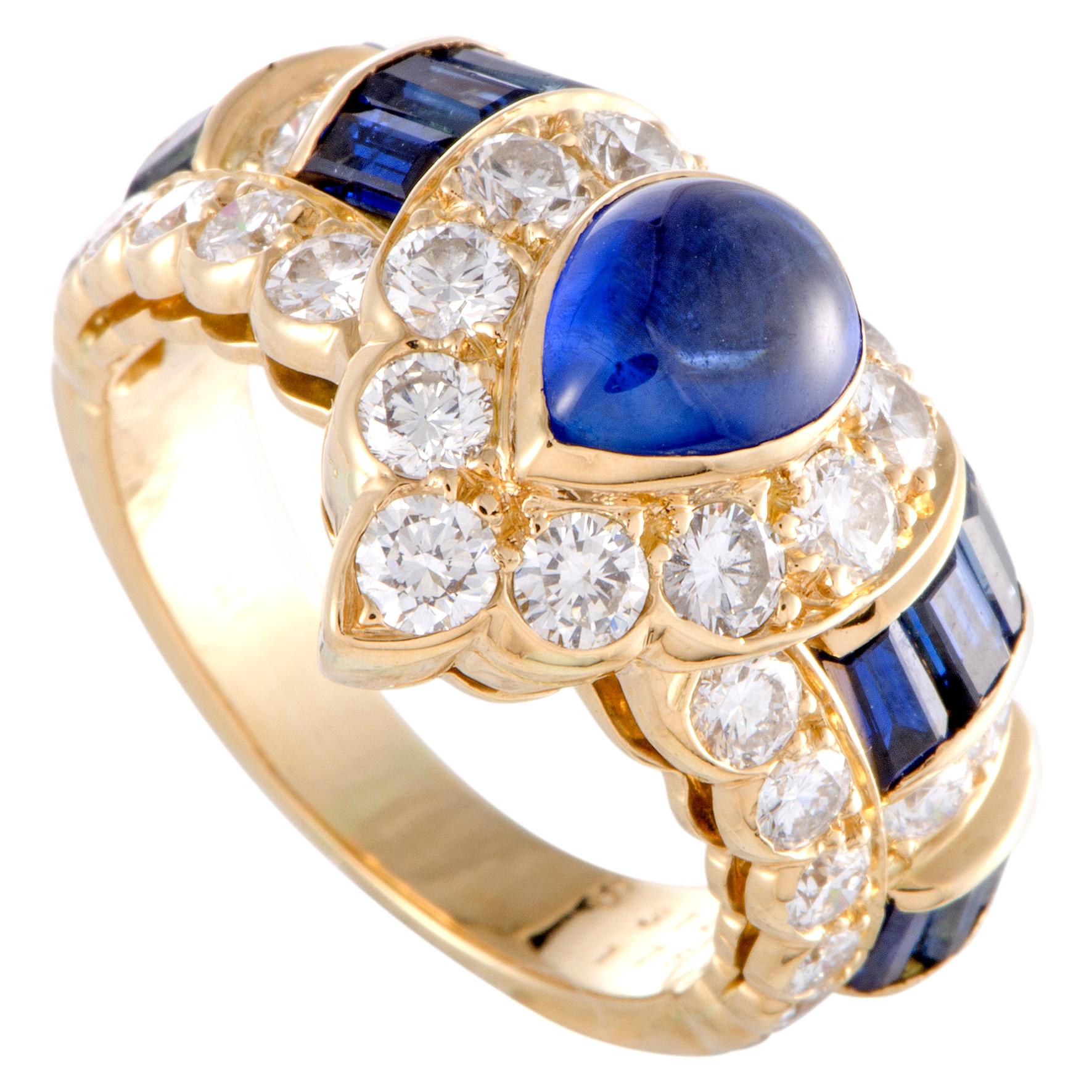 Graff Blue Sapphire and White Diamond 18 Karat Yellow Gold Band Ring at ...