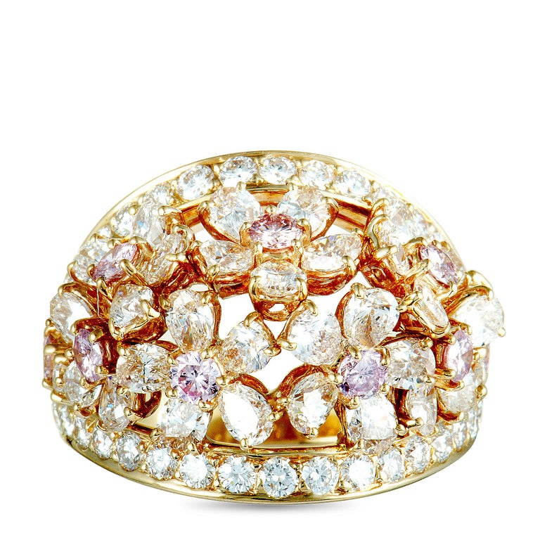 Graff Bombé White and Pink Diamond Yellow Gold Flower Ring at 1stDibs
