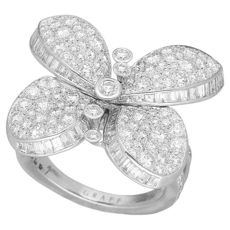 Graff Diamond 18 Karat White Gold Princess Butterfly Ring US 5 1/4 For ...