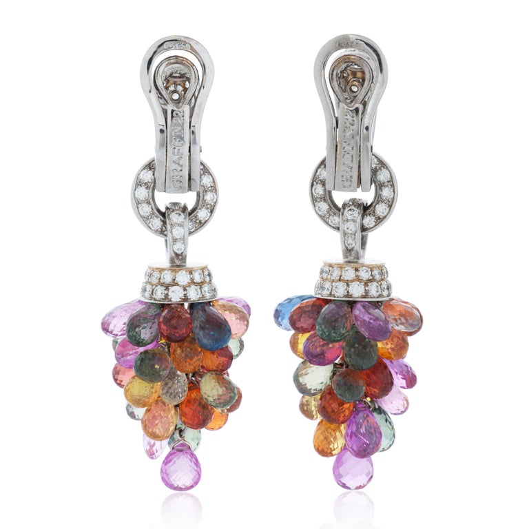 Graff Diamond and Multi-Color Briolette Sapphire Earrings in 18k White ...